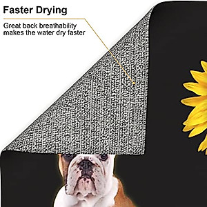 Funny Dog with Sunflower Printed Drying Mat For Kitchen Ultra Absorbent Microfiber Dishes Drainer Mats Non-Slip Silicone Quick Dry Pad - 18 X 16inch