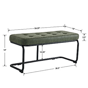 ZH4YOU 39 Inch Modern Dining Bench Indoor, Upholstered Leather Entryway Bench with Metal Legs, Button Tufted Ottoman Bench with Shoe Storage, Small Bench for Kitchen & Living Room Furnitures, Pu Green