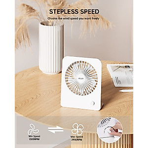 Aluan Desk Fan Small Quiet Portable Desktop Fan 4800mAh Rechargeable Battery Operated 180° Foldable Stand Personal Table Fan Strong Wind Stepless Speed Cooling USB Fan for Home Office Travel, White