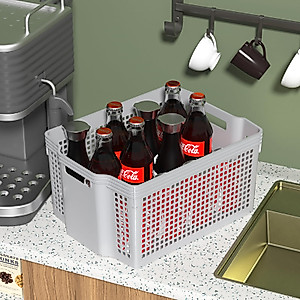 Wakikini 12-Pack Plastic Deep Storage Basket, Large Plastic Stackable Baskets, Gray