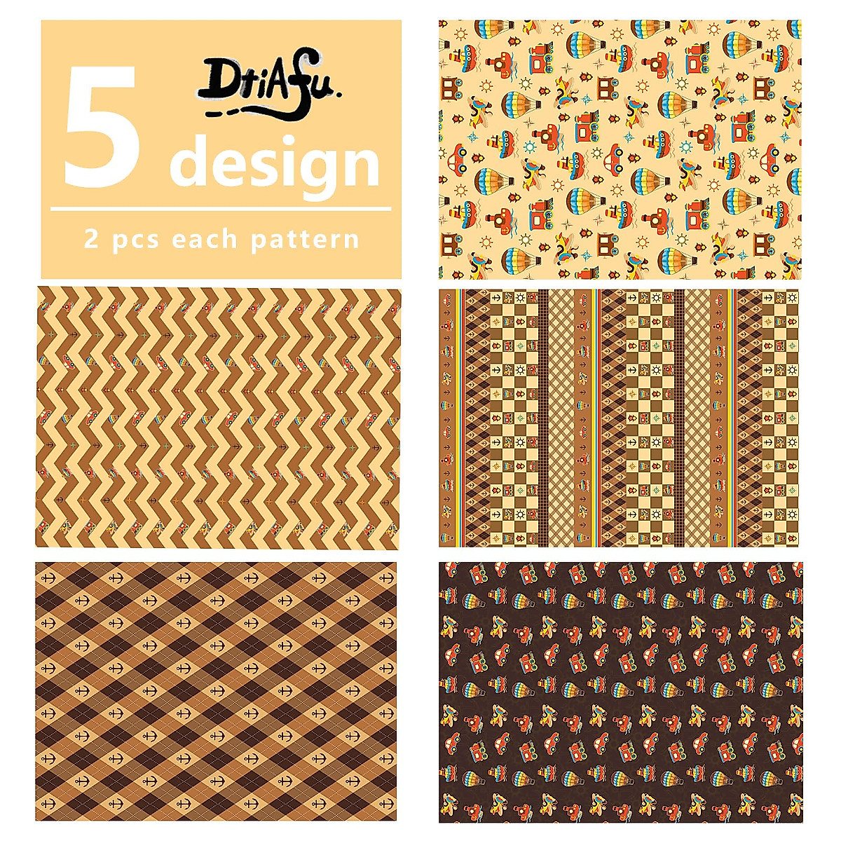 Dtiafu Car Wrapping Paper for Boys Kids Men - 10 Sheets Folded Flat Kraft Wrapping Paper - Nautical Boat/Anchor/Truck/Car/Train Gift Wrap for Birthday Baby Shower - 20 x 28inch Per Sheet