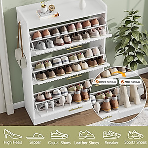 Jocoevol Shoe Cabinet Storage for Entryway Hidden Shoes Storage Cabinet with 3 Flip Drawers, Modern Fluted Shoe Rack Cabinet Large Tall Free Standing Shoe Organizer Cabinet for Foyer, Hallway (White)