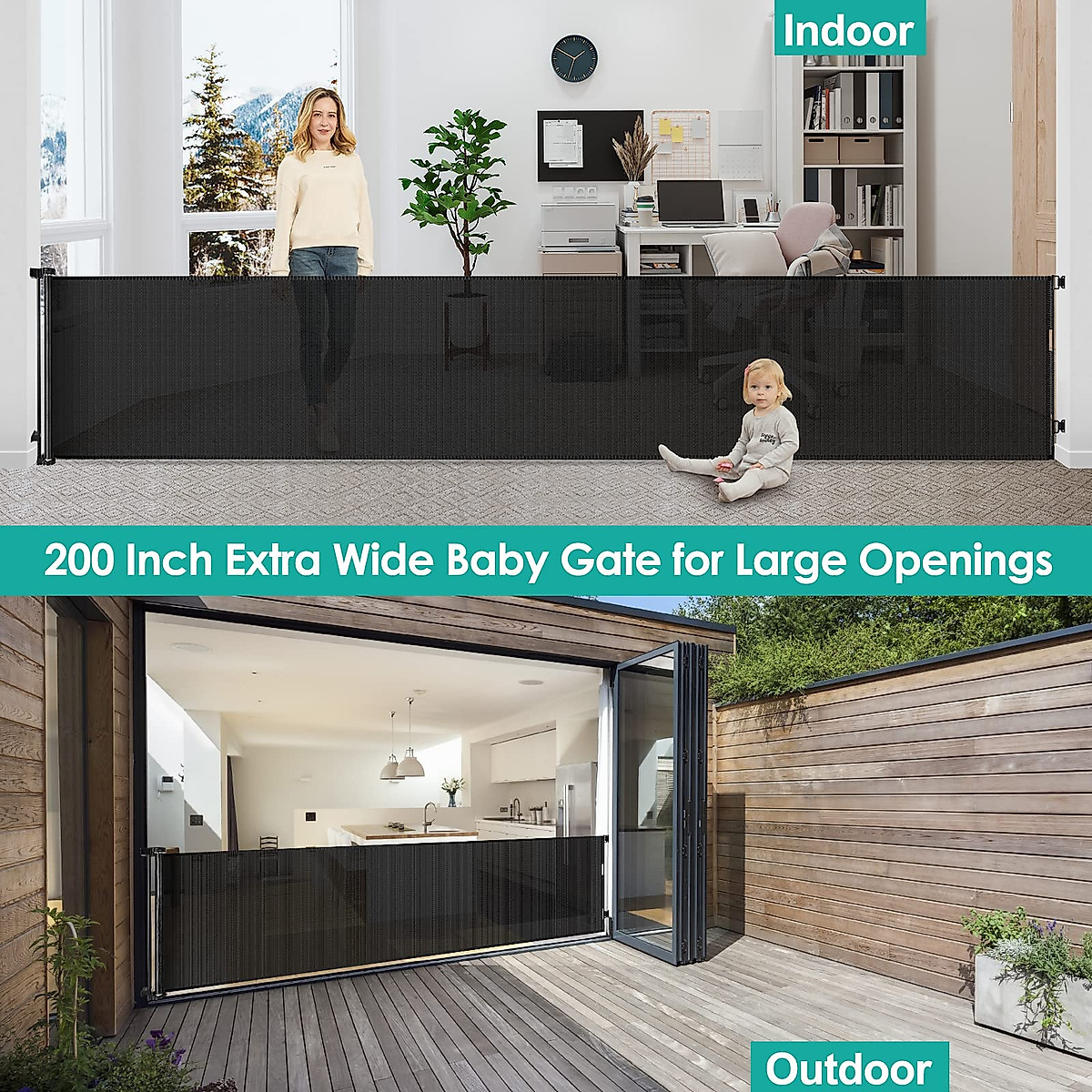 200 Inch Extra Large Baby Gate Retractable Baby Gates Extra Wide Baby Gate for Dogs Indoor Extra Long Retractable Dog Gate Mesh Baby Gate for Stairs Safety Gates for Kids Child Gates for Doorways
