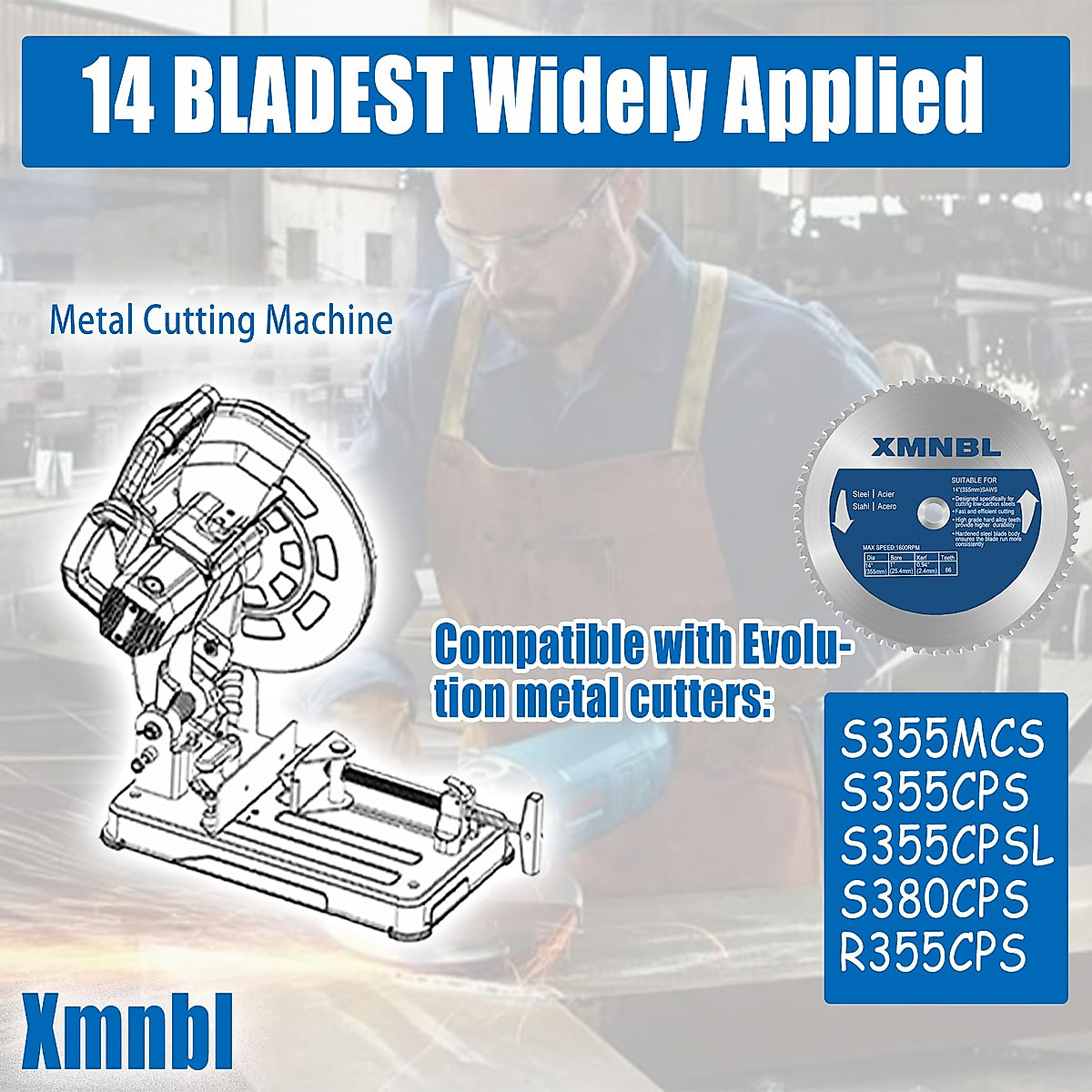 14 Inch Metal Cutting Saw Blade,Replacement for Evolution 14 Inch Metal Saw Blade for Evolution S355MCS S355CPS S355CPSL S380CPS Metal Cutting Saw,14 Inch x 66 Teeth,1 Inch Center Shaft