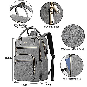 YIORMIOR Backpack for Women, Travel Laptops Backpack with USB Charging Port, Fashion Student College School Computer Bag for Women Fits 15.6 Inch Laptop and Notebook, Grey