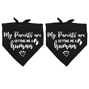 My Parents are Getting me a Human, Pregnancy Announcement Dog Bandana, Gender Reveal Photo Prop Pet Scarf Accessories,Pet Accessories for Dog Lovers, Black 2-Pack