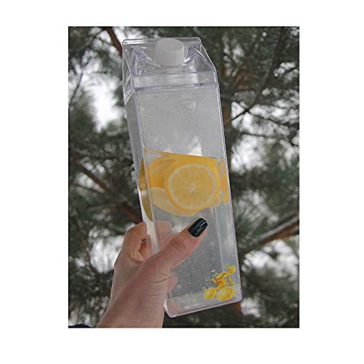 Big 33 ounce 1L Milk carton water bottle 1000ml Clear Square plastic acrylic reusable jug bulk container box travel outdoor crystal sports cup juice fridge gym (Clear, 33 OZ)