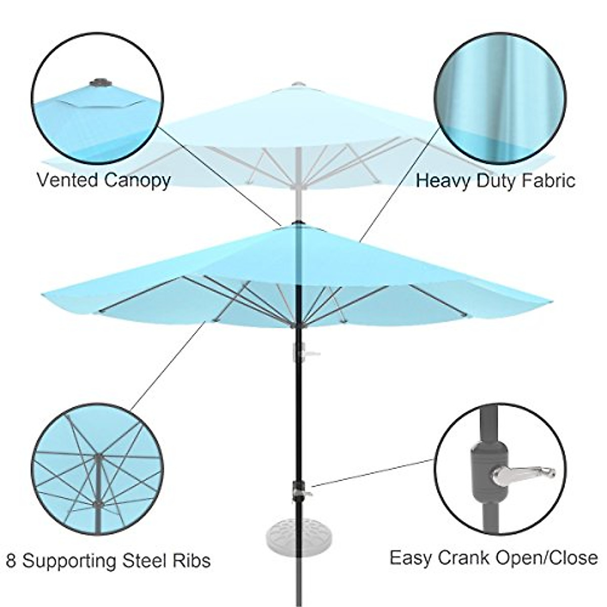 Pure Garden 9 Foot Aluminum Patio Umbrella with Auto Crank - Blue