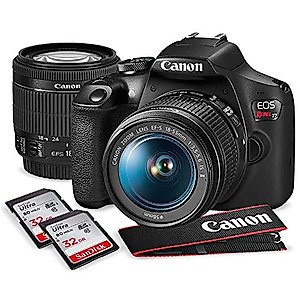 Canon T7 EOS Rebel DSLR Camera with EF-S 18-55mm f/3.5-5.6 is II Lens W/Telephoto & Wideangle Lens 3 Pc. Filter Kit + Tripod + Flash & 2 X 32GB SD Card and Basic Accessory Kit