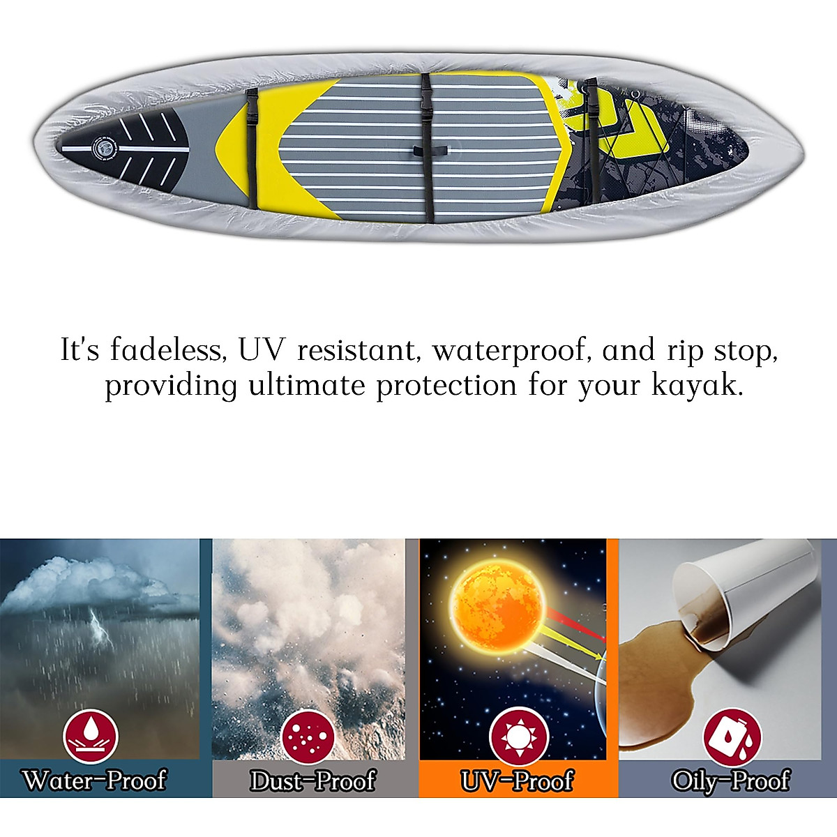 Wanoni's Kayak Cover Heavy Duty Waterproof Canoe Cover – UV Resistant Fishing Boat Cover for Outdoor Storage (9.3-18ft) (Gray, Suitable for 9.3-10.5ft Kayak)