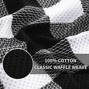 Homaxy Kitchen Towels and Dishcloths Set, 12 x 12 and 13 x 28 Inches, Set of 8 Bulk Cotton Waffle Weave Check Plaid Kitchen Towels, Super Soft and Absorbent Dish Towels, White & Black