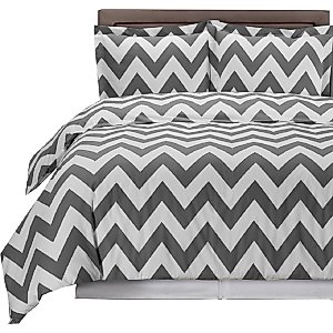 sheetsnthings King/California King - Chevron- Grey with White- 3pc Duvet Cover Set 100% Cotton Fiber Reactive Prints Duvet