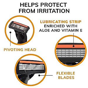 BIC Flex 4 Refillable Razors for Men, Long-Lasting 4 Blade Disposable Razors for Sensitive Skin, 1 Handle and 8 Cartridges, 9 Piece Shaving Kit