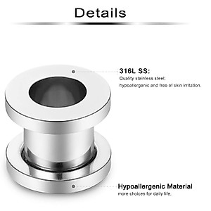 Ftovosyo 6 Pairs Tunnels Screw Fit Plugs Surgical Steel Ear Stretching Gauges Expander Piercing Jewelry Set for Men Women 0G 0 Gauge Silver-tone Black