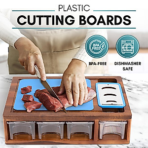 Granted By Grace Acacia Cutting Board with Containers & Lids - Board Meal Prep System w 4 Graters, 2 Plastic Chopping Board for Meat, Juice Grooves & More - Cutting Board Prep Station for Kitchen