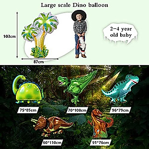 GoGoGoodie Dinosaur Party Decorations-Three Rex Jurassic World Park Themed Birthday Decorations Green Balloons Arch Garland Kit Dino Foil Balloons HAPPY BIRTHDAY Banner Paper Fan Curtains for Boys