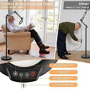Drdefi 10X Magnifying Glass with Light and Stand, 3-in-1 Adjustable Swing Arm Magnifying Floor Lamp, 5 Color Modes Stepless Dimmable LED Lighted Magnifier Lamp with Clamp for Craft Reading Close Work