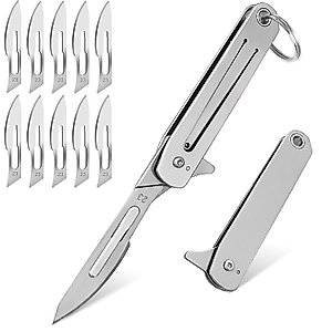 VIFUNCO Folding Scalpel Knife, Pocket Knife for Men, Small Keychain Knife, Razor Knives with 10pcs #23 Replaceable Blades, EDC Utility knife, Surgical Knives for Outdoor Skinning