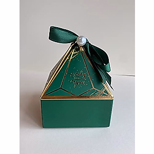50pcs Green Gem Tower Birthday Wedding Party Favor Boxe with Ribbon Bead Gift Bags Chocolate Candy and Packaging Gift Boxes Bridal Shower Baby Shower