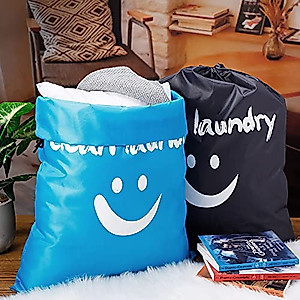 2 Pieces Clean Laundry Bags Nylon Travel Laundry Bag with Drawstring Machine Washable Dirty Clothes Organizer Bag Laundry Storage Bags for Laundry Hamper or Basket, Gray and Blue, 23.6 x 17.7 Inch