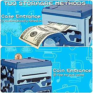 SAOJAY Kids Money Bank, Electronic Password Piggy Bank Mini ATM Cash Coin Money Box for Kids Birthday Toy for Children (Camouflage Blue)