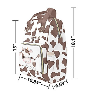 Urcustom Personalized Name Diaper Bag Backpack Cow Print Brown Multifunction Travel Backpack Nappy Bag Daypack for Mom Dad Boy Girl