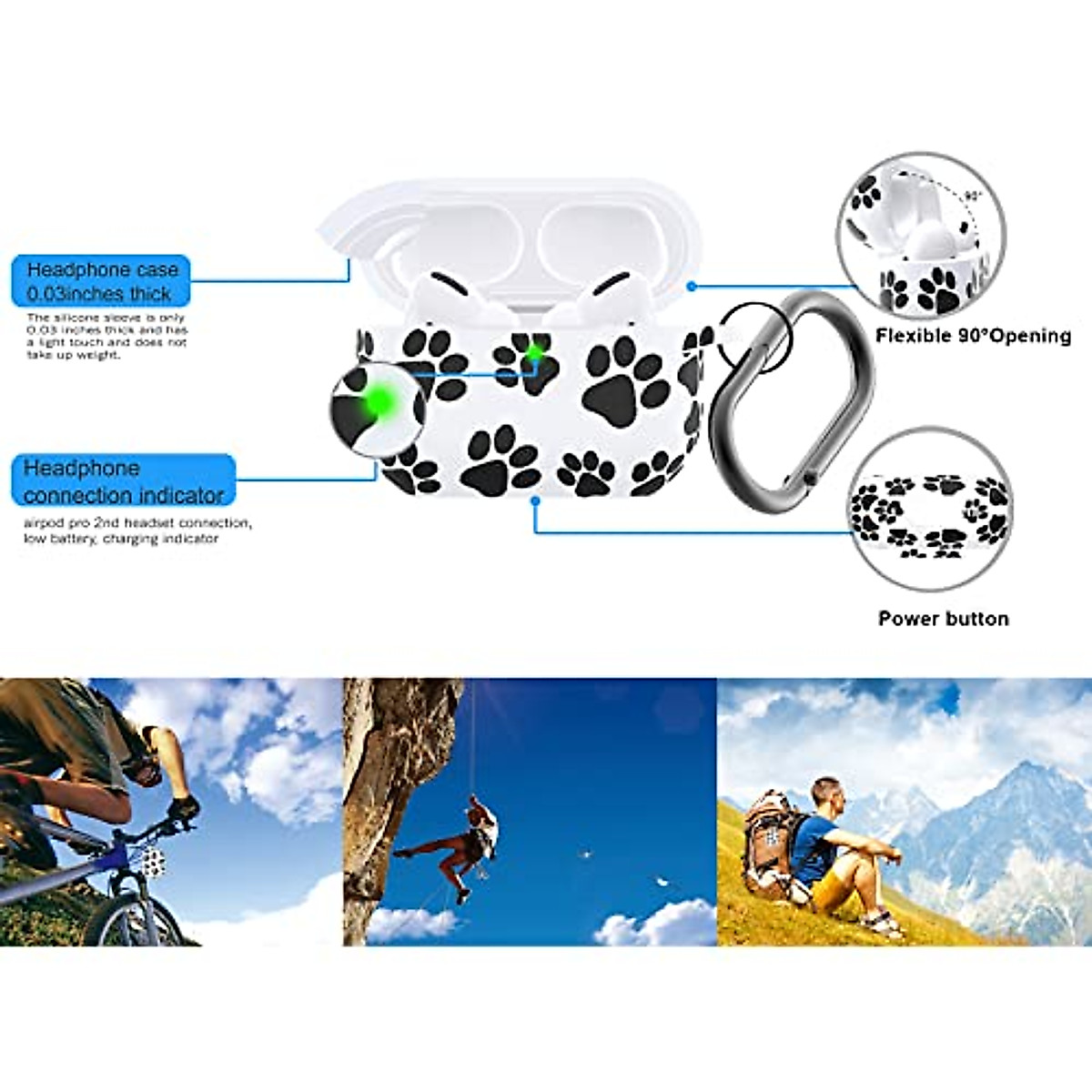 AGAOSH for Airpods Pro 2nd/1st Generation Case Cover with Keychain,Cute Paw Print Soft Silicone Skin Cover Protective Case for New Apple Airpods Pro Gen 2 Case 2022 Charging Case[Front LED Visible]