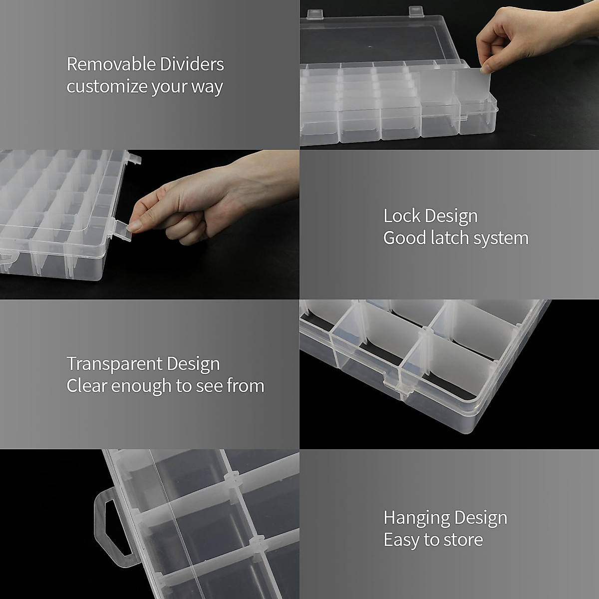Rinrda 3 Pack 36 Grids Clear Plastic Organizer Box with Adjustable Dividers - Small Craft Organizers and Storage,Bead organizer,Small Storage Containers,Jewerlry,Nail,Fishing Tackle