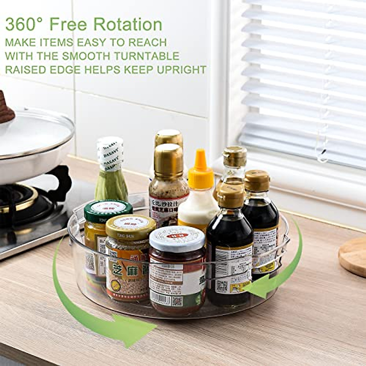 4 Pack Lazy Susan Organizer, 11.5 Inch Clear Lazy Susan Turntable Rack for Cabinet - Rotates 360 Degrees and 2 Handles Design, Pantry Organization and Storage, Kitchen Countertop, Fridge, Vanity