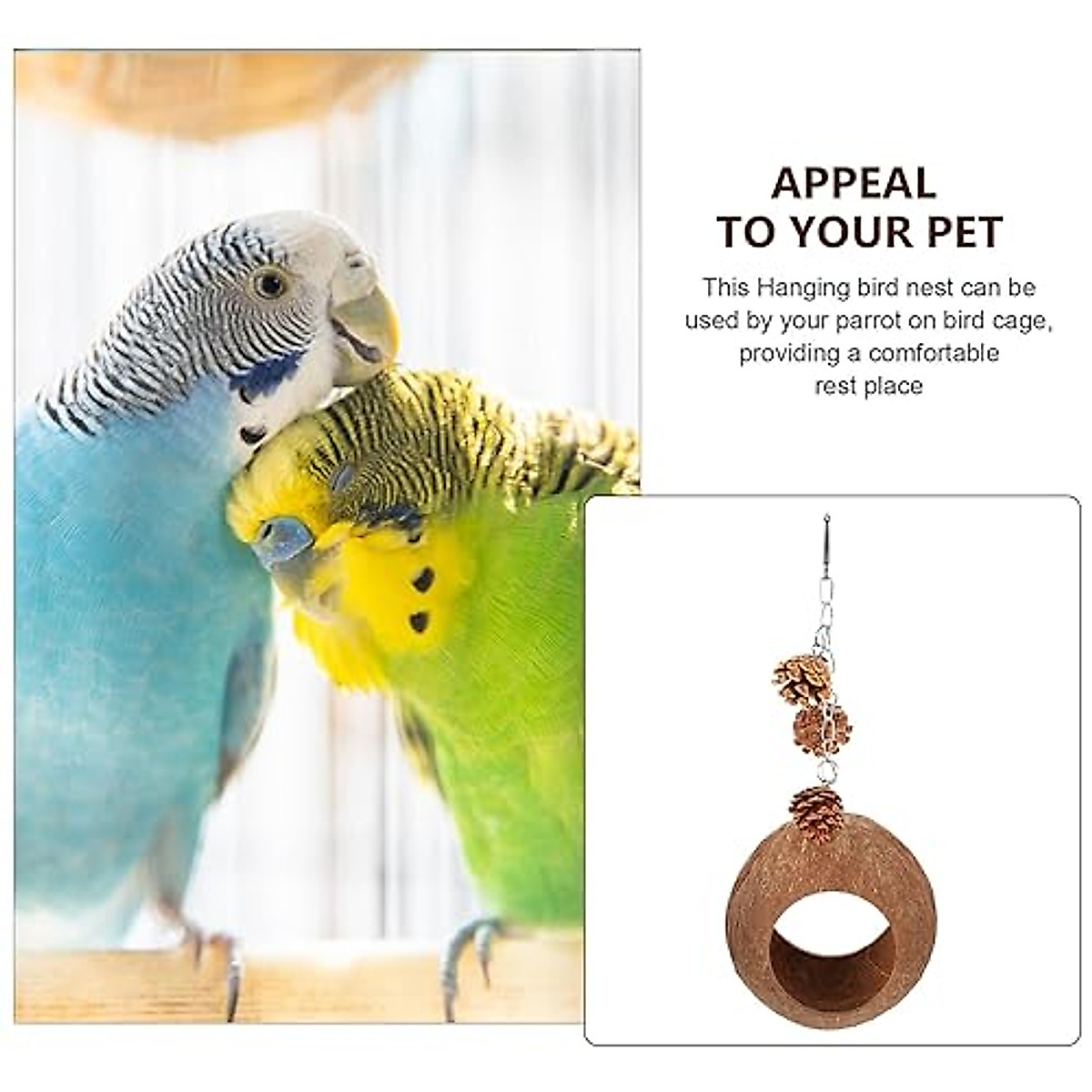 POPETPOP Coconut Shell Nest Bird Bed Bird Nest Tent Parrot Bed Parrot Supply Cage Parrot Hammock Bird Sleeping Tent Parrot Hut Bird Cage Hanging Hammock Bird House Parrot Nest Soft