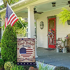 Iutumo God Bless America Garden Flag with Stripes, Heart and Star, 4th of July Patriotic 12x18 Inch Double Sided Small Vertical Banner for USA Independence Day Memorial Day Home Yard Outside Party Decoration