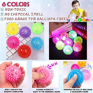 Bouncy Light Up Ball for Kids - LED Flashing Spiky Sensory Stress Balls for Toddlers 1-3 2.55inch Fidget Sensory Toys Glow in The Dark for Party Favors Student Gifts School Rewards