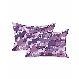 LUSWEET Cotton Throw Pillow Covers Reversible Set of 2, Camouflage Netting Camo Purple Soft Couch Pillow Covers for Sofa Bedroom Living Room 12 x 20 Inch Decorative Cushion Case Home Decor