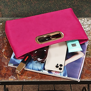 Top Handle Faux Suede Clutch (Fuchsia)