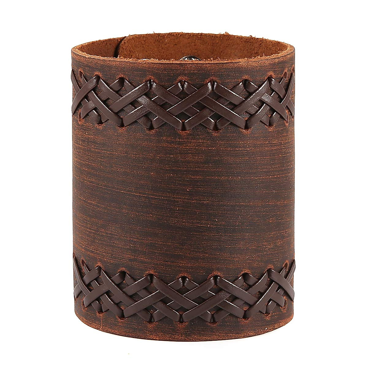 HZMAN Leather Bracelet for Men Punk Brown Wide Genuine Leather Wrap Cuff Bangle Bracelet Adjustable Wristband