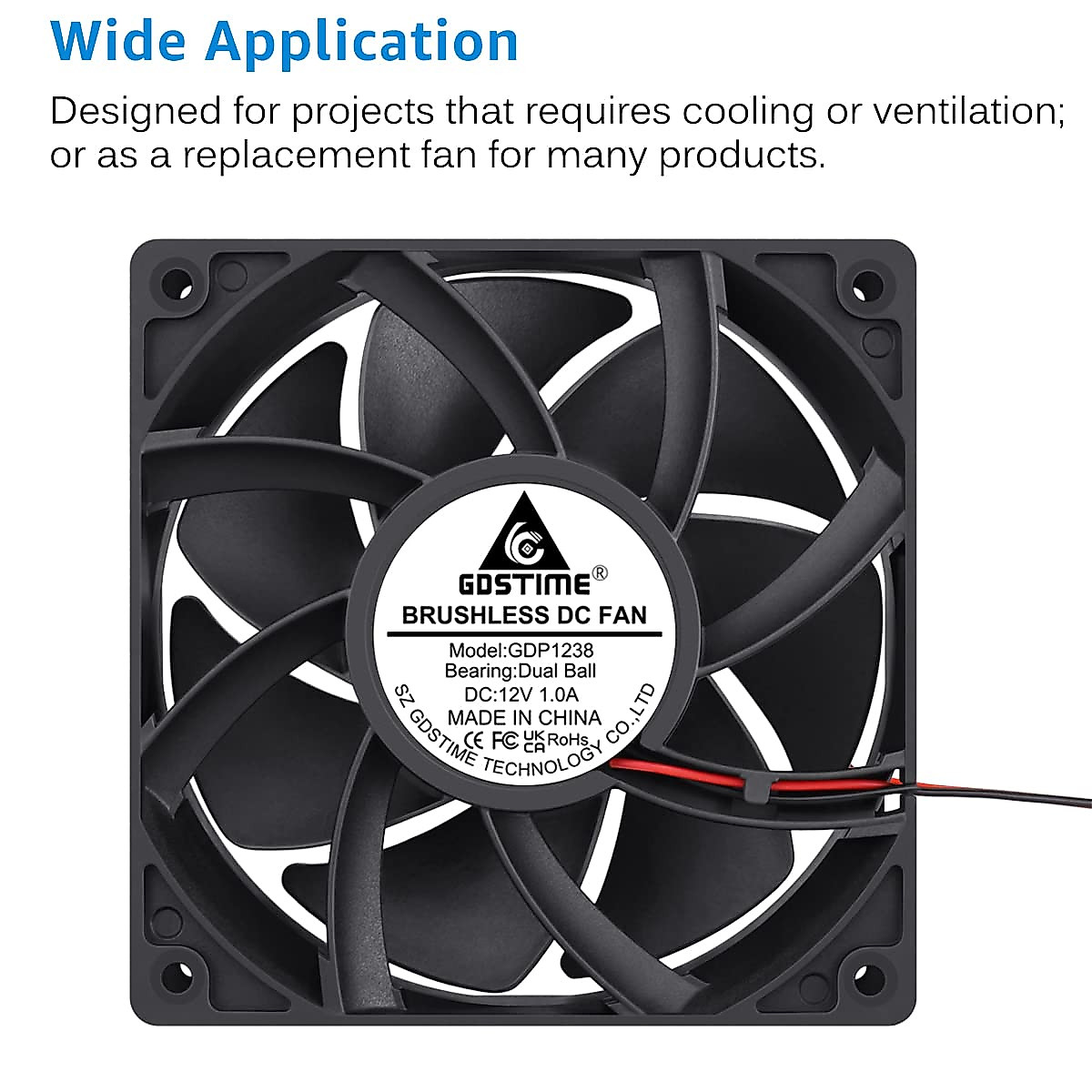 GDSTIME Dual Ball Bearing Big Air Flow High Speed Preesure 4500rpm 12038 12cm 120mm X 38mm 5 Inch 12v Dc Cooling Fan