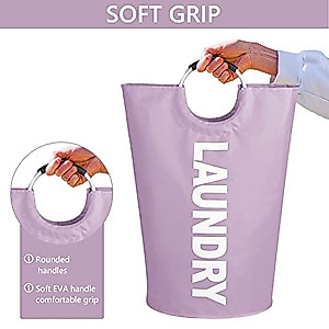 Cutyoung Large Laundry Basket, Laundry Bin Dirty Clothes Tall Laundry Hamper Collapsible with Handles (Violet, 82L)
