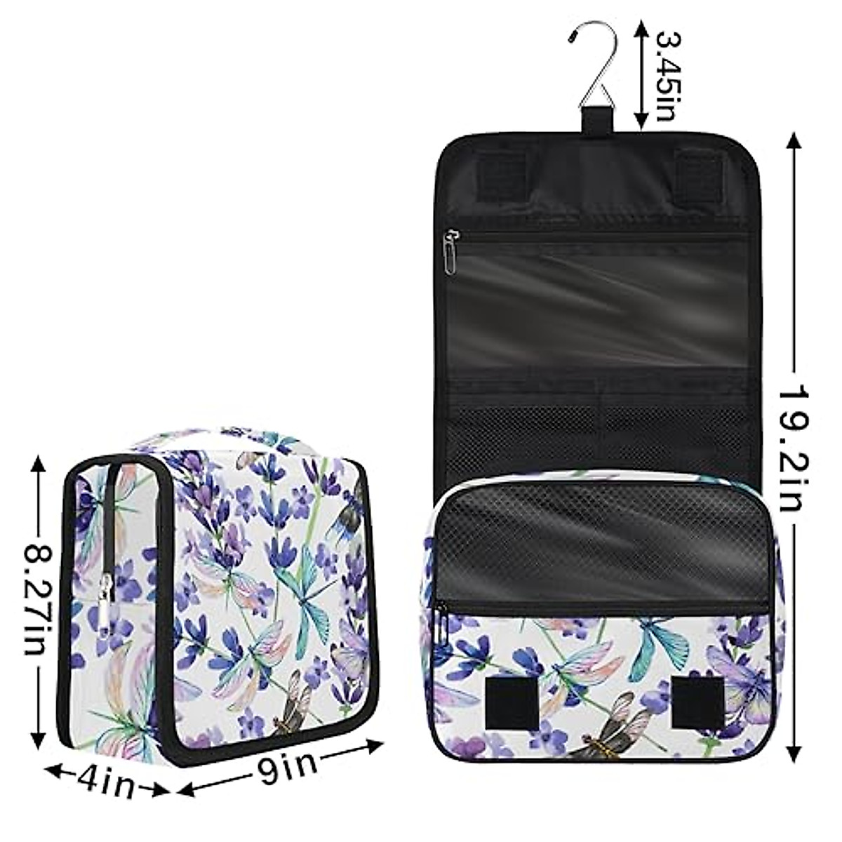 Dragonfly Purple Flower Travel Toiletry Bag Cosmetic Makeup Bag for Women Men Hanging Hook Wash Toiletries Portable Toiletry Bags Organizer