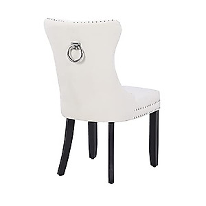 BTEXPERT High Back Velvet Tufted Upholstered Dining Chairs, Solid Wood-Nail Trim, Ring White Set of 4, Set of 4, White, Set of 4, White