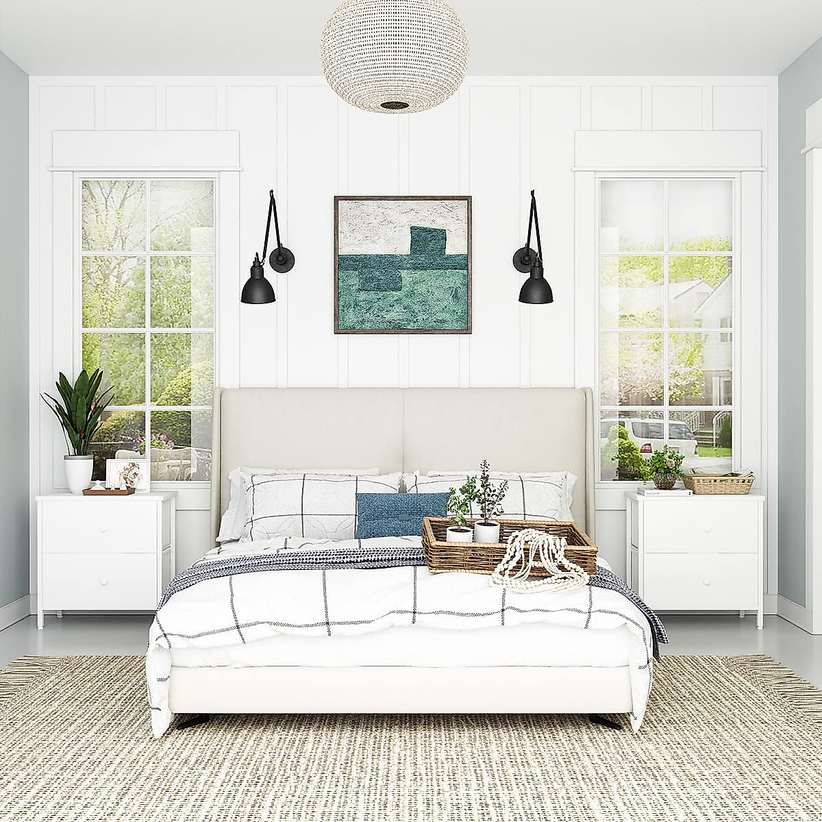 BOLUO White Nightstands Set of 2 - Nightstand and Dresser Sets Night Stand Dresser for Bedroom End Table with Fabric Drawers Organizer Modern