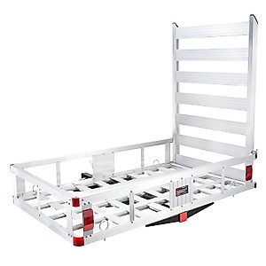 VEVOR 50 x 29.5 x 8.7 in Hitch Cargo Carrier, 500lb Capacity Trailer Hitch Mount Aluminum Cargo Basket with Folding Ramp, Luggage Carrier Rack Fits 2" Hitch Receiver for SUV Truck Pickup Camping