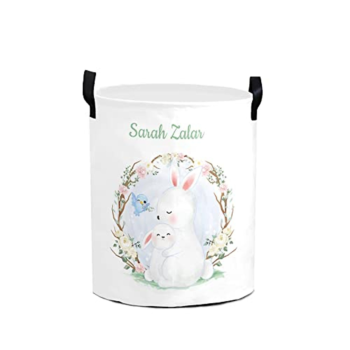 Cute Bunny Bird Personalized Custom Laundry Basket Clothes Round Storage Handle Waterproof, Custom Foldable Large Capacity and Lightweight, For Bedroom Bathroom Decoration