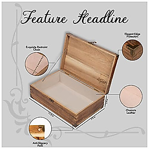 Lignotie Memory Keepsake Box - Large Wooden Box with Hinged Lid - Rustic Decorative Wood Storage Box with Chamois Leather Lining