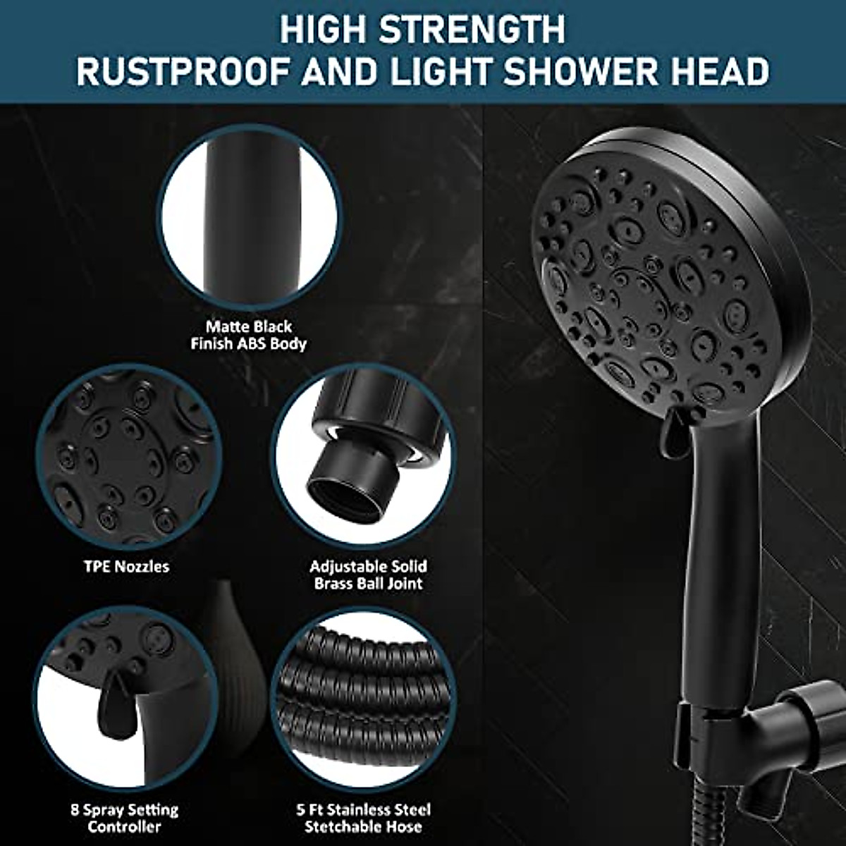 ZYlifemagic High Pressure 10-mode Shower Head With Handheld - Anti-clog Nozzles, Stainless Steel Hose, Cleaning Fuctions For Tubstiles Pets Wall And Overhead Brackets Cleaning -MatteBlack