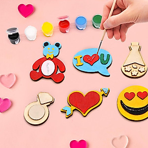 JOYIN 12Pcs Valentines Day Wooden Magnet Painting Craft Tools for Kids Paint Your Own Wood Magnets for Kids 4-8 Creativity Arts & Crafts Painting Tools Birthday Parties, Family Crafts Classroom Prize