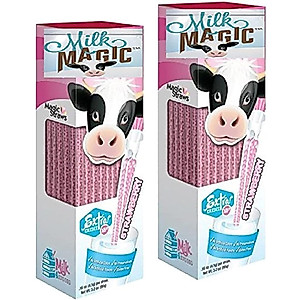 Milk Magic Strawberry Milk Flavoring Straws, use for Drinks & Cereal, Gluten-Free BPA free Non-GMO Low in Sugar All-natural Flavor Straws, Encourage Milk Drinking - 24 Count, 2 Pack (48 Straws total)