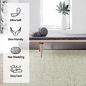 HOMBYS 10x14 Neutral Floral Area Rug for Living Room Bedroom, Large Boho Floor Carpet with Non-Slip Backing for Indoor, Traditional Home Deco Non-Shedding, Khaki, Machine Washable