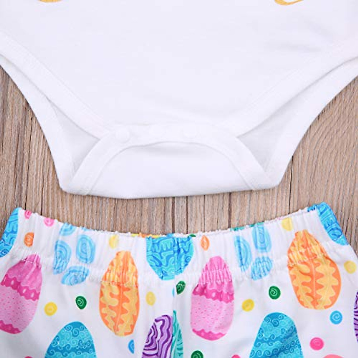Newborn Baby Girl Easter Outfits My First Easter Short Sleeve Romper+Rabbit Print Shorts Set+Headband 3Pcs Baby Girl Easter Clothes (My 1St Easter A, 6-9 Months)