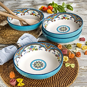 Euro Ceramica Zanzibar 8-Piece Dinnerware Set | Fine Kitchenware | Floral Multicolor Design Stoneware Tableware Service For 4,Large