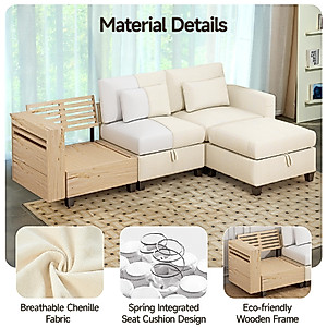 Real Relax Oversized 100'' Convertible Sectional Sofa Couch, 3 Seat L Shaped Chenille Modular Sofa with Removable Pillows and Movable Ottoman, Beige